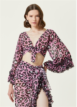 Nur Karaata Kadın Pembe Siyah Leopar Desenli Crop Bluz S Eu Nur Karaata Kadın Pembe Siyah Leopar Desenli Crop Bluz S Eu