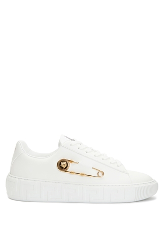 Versace Erkek Beyaz Çengelli İğne Detaylı Deri Sneaker 40 Eu Versace Erkek Beyaz Çengelli İğne Detaylı Deri Sneaker 40 Eu