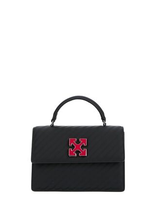 Off-White Kadın Siyah Logolu Çizgi Dokulu Deri Omuz Çantası EU