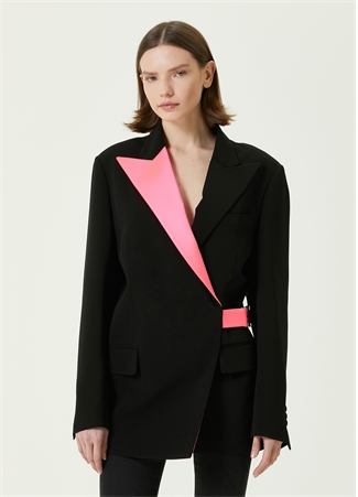 Balmain Kadın Siyah Neon Pembe Kruvaze Ceket 34 FR Balmain Kadın Siyah Neon Pembe Kruvaze Ceket 34 FR