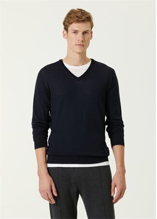 Beymen Collection Erkek Lacivert V Yaka Yün Kazak S EU
