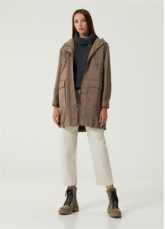 Brunello Cucinelli Kadın Kahverengi Kapüşonlu Parka 38 IT