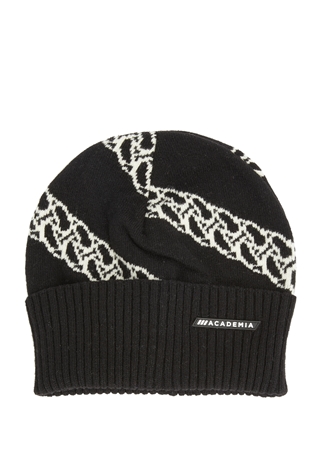 Academia Kadın Siyah Zincir Desenli Logolu Yün Bere EU