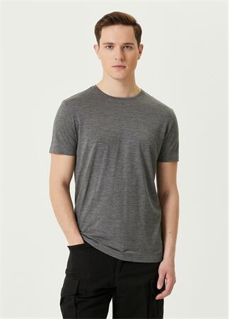 Lardini Erkek Gri Melanj Bisiklet Yaka Yün T-shirt L EU