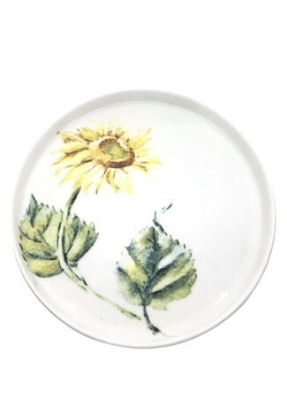 Mi Su Deco Ayçiçeği Desenli 29 cm Krem Porselen Supla Tabak Çok Renkli