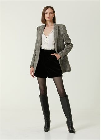 Kadın Siyah Pilili Kadife Şort 40 IT