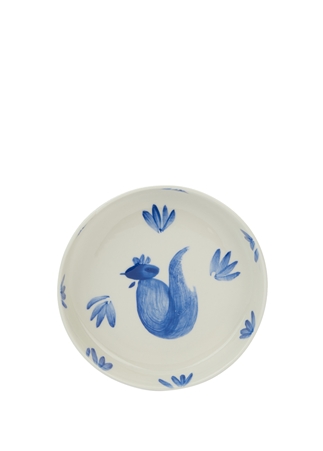 Goho Kafi Beyaz Horoz Desenli Porselen Tabak Çok Renkli