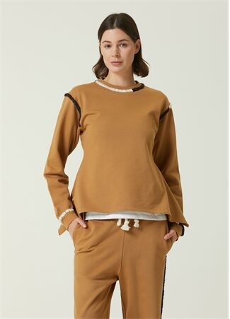 Jw Anderson Kadın Camel Bisiklet Yaka Nakışlı Sweatshirt Bej S EU