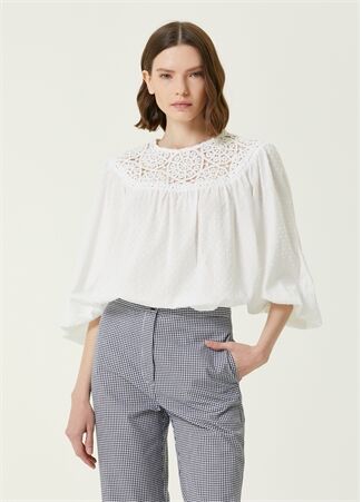 Maje Kadın Beyaz Güpür Yaka Detaylı Balon Kol Bluz Us Maje Kadın Beyaz Güpür Yaka Detaylı Balon Kol Bluz Us