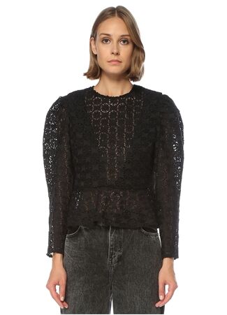 Sandro Kadın Siyah Dantel Dokulu Bluz 0 US