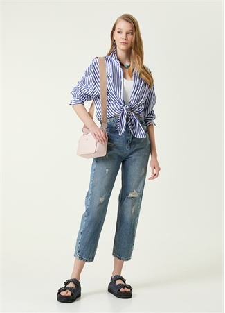 Beymen Club Kadın Mavi Yüksek Bel Yıpratmalı Jean Pantolon 25 Beymen Club Kadın Mavi Yüksek Bel Yıpratmalı Jean Pantolon 25