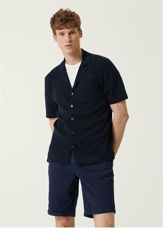 Beymen Collection Erkek Lacivert Dokulu Kısa Kollu Triko Gömlek S EU