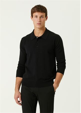 Bottega Veneta Erkek Siyah Polo Yaka Yün Triko M EU