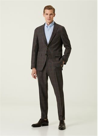 Etro Erkek Bordo Ekoseli Yün Takım Elbise 46 IT