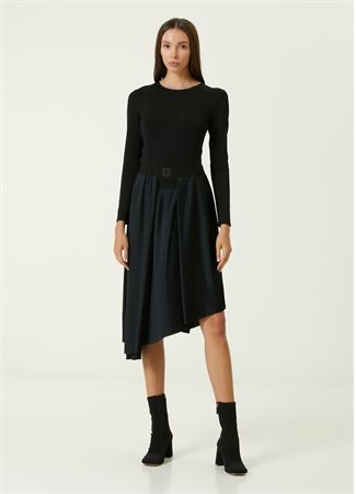 Givenchy Kadın Siyah Asimetrik Pilili Midi Etek 36 FR