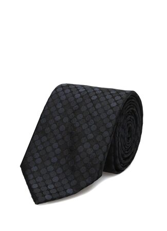 Pal Zileri Erkek Lacviert Geometrik Desenli İpek Kravat Lacivert EU