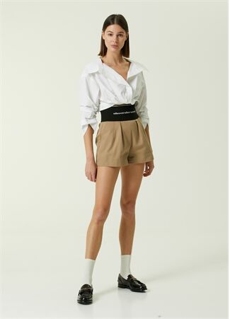 Alexander Wang Kadın Bej Logo Bantlı Şort 2 US