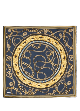 Beymen Kadın Siyah Sarı Zincir Desenli 90x90 İpek Eşarp EU