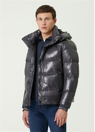 Emporio Armani Erkek Gri Kapüşonlu Puff Mont 52 IT