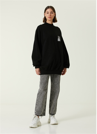 Balenciaga Kadın Siyah Dik Yaka Logolu Sweatshirt S EU