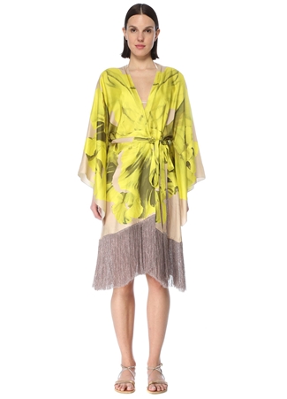 Maria Lucia Hohan Kadın Yeşil V Yaka Püskül Detaylı İpek Kaftan S EU