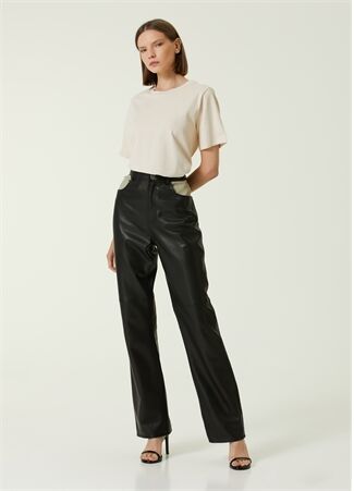 Academia Kadın Siyah Cep Detaylı Boru Paça Deri Pantolon 42