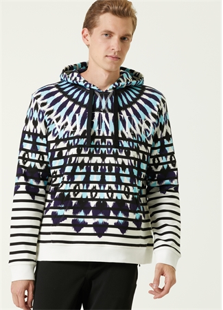 Valentino Erkek Mavi Kapüşonlu Çizgili Batik Desenli Sweatshirt L EU Valentino Erkek Mavi Kapüşonlu Çizgili Batik Desenli Sweatshirt L EU