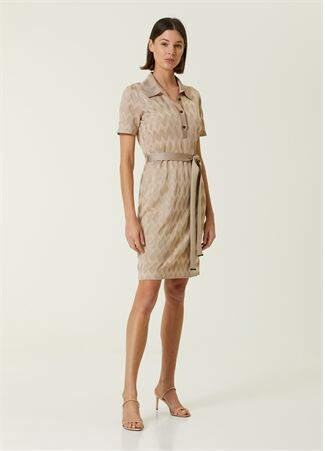 Missoni Kadın Bej Geometrik Desenli İngiliz Yaka Mini Elbise 42 IT