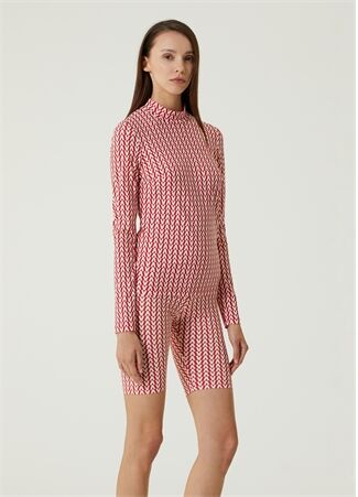 Valentino Kadın Kırmızı Beyaz Dik Yaka Logolu Uzun Kol T-shirt S EU