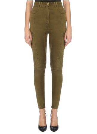 Balmain Kadın Haki Yüksek Bel Skinny Jean Pantolon 40 FR
