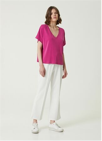 Network Kadın Basic Fit Şeftali V Yaka T-shirt Pembe L EU