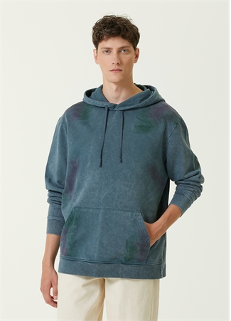 Allsaints Erkek Colten Mavi Kapüşonlu Sweatshirt S EU Allsaints Erkek Colten Mavi Kapüşonlu Sweatshirt S EU