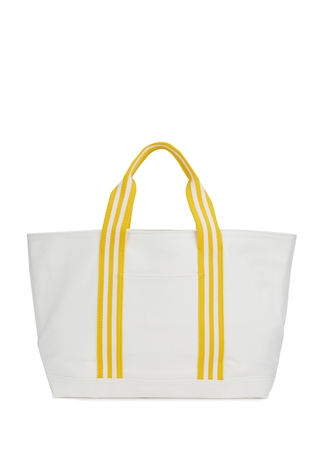 Blinq Kadın Beyaz Sarı Şeritli Kanvas Alışveriş Çantası EU Blinq Kadın Beyaz Sarı Şeritli Kanvas Alışveriş Çantası EU