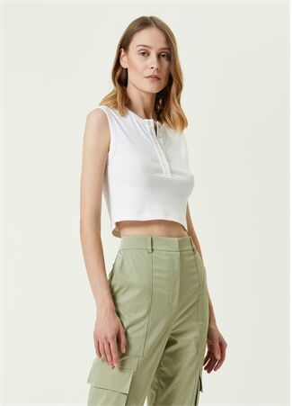 Academia Kadın Beyaz Çıtçıtlı Kolsuz Kısa T-shirt S EU