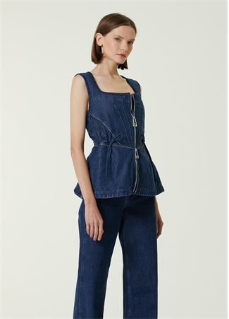 Bottega Veneta Kadın Mavi Kare Yaka Fermuarlı Denim Bluz 40 IT Bottega Veneta Kadın Mavi Kare Yaka Fermuarlı Denim Bluz 40 IT