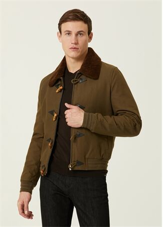 Erkek Haki Yakası Shearling Mont 50 IT