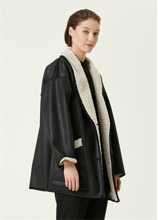 Beymen Kadın Siyah Ekru Şal Yaka Garnili Kaban 36 EU