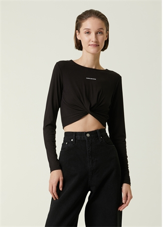 CK Jeans Kadın Siyah Düğüm Detaylı Uzun Kol Crop T-shirt L EU CK Jeans Kadın Siyah Düğüm Detaylı Uzun Kol Crop T-shirt L EU