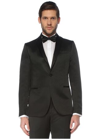 Palzileri Lab Erkek Siyah Kelebek Yaka Puantiye Desenli Ceket 50 IT