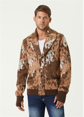 Gabriele Pasini Erkek Bej Karışık Desenli Şal Yaka Triko S EU