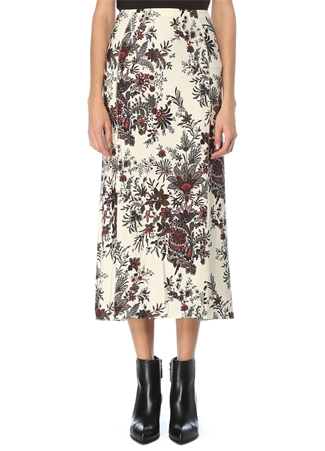 Paco Rabanne Kadın Beyaz Yaprak Desenli Midi Etek 38 IT