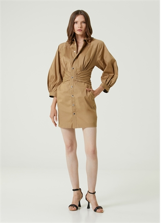 Dsquared2 Kadın Camel Büzgü Detaylı Mini Gömlek Elbise Bej 40 IT Dsquared2 Kadın Camel Büzgü Detaylı Mini Gömlek Elbise Bej 40 IT