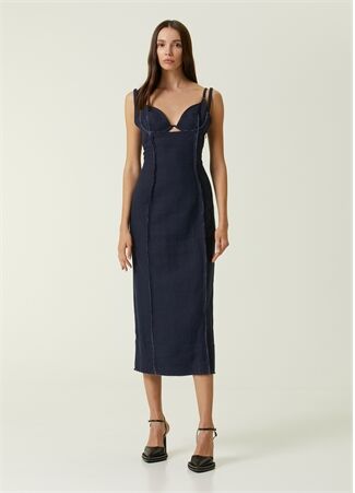 Jacquemus Kadın Lacivert Midi Elbise 42 FR