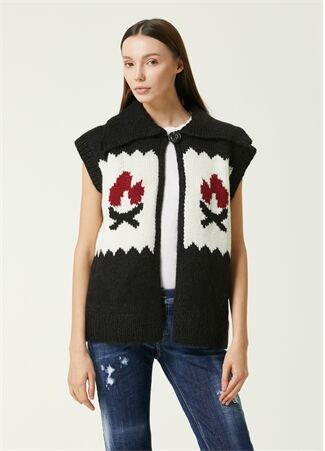 Dsquared2 Kadın Siyah Jakarlı Yün Yelek XS EU