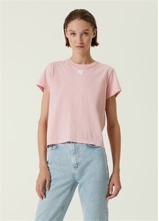 T by Alexander Wang Kadın Pembe Bisiklet Yaka Logolu T-shirt XS EU