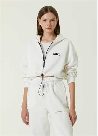 Fifty Pieces Kadın Beyaz Logolu Kapüşonlu Crop Sweatshirt Bej XS EU Fifty Pieces Kadın Beyaz Logolu Kapüşonlu Crop Sweatshirt Bej XS EU