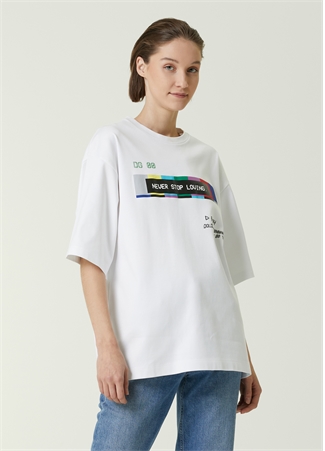 Dolce&Gabbana Kadın Oversize Beyaz Bisiklet Yaka Baskılı T-shirt 42 IT Dolce&Gabbana Kadın Oversize Beyaz Bisiklet Yaka Baskılı T-shirt 42 IT