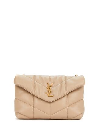 Kadın Puffer Toy Bej Kapitoneli Deri Omuz Çantası EU