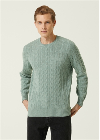 Brunello Cucinelli Erkek Yeşil Bisiklet Yaka Örgü Dokulu Yün Triko 50 IT Brunello Cucinelli Erkek Yeşil Bisiklet Yaka Örgü Dokulu Yün Triko 50 IT