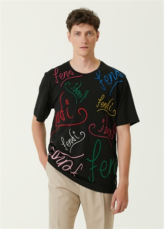 Fendi Erkek Siyah Renkli Logo Desenli T-shirt S EU Fendi Erkek Siyah Renkli Logo Desenli T-shirt S EU